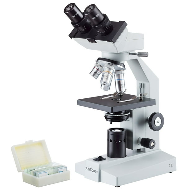AmScope 40x-1000x Binocular Biological Microscope + Slides New ...