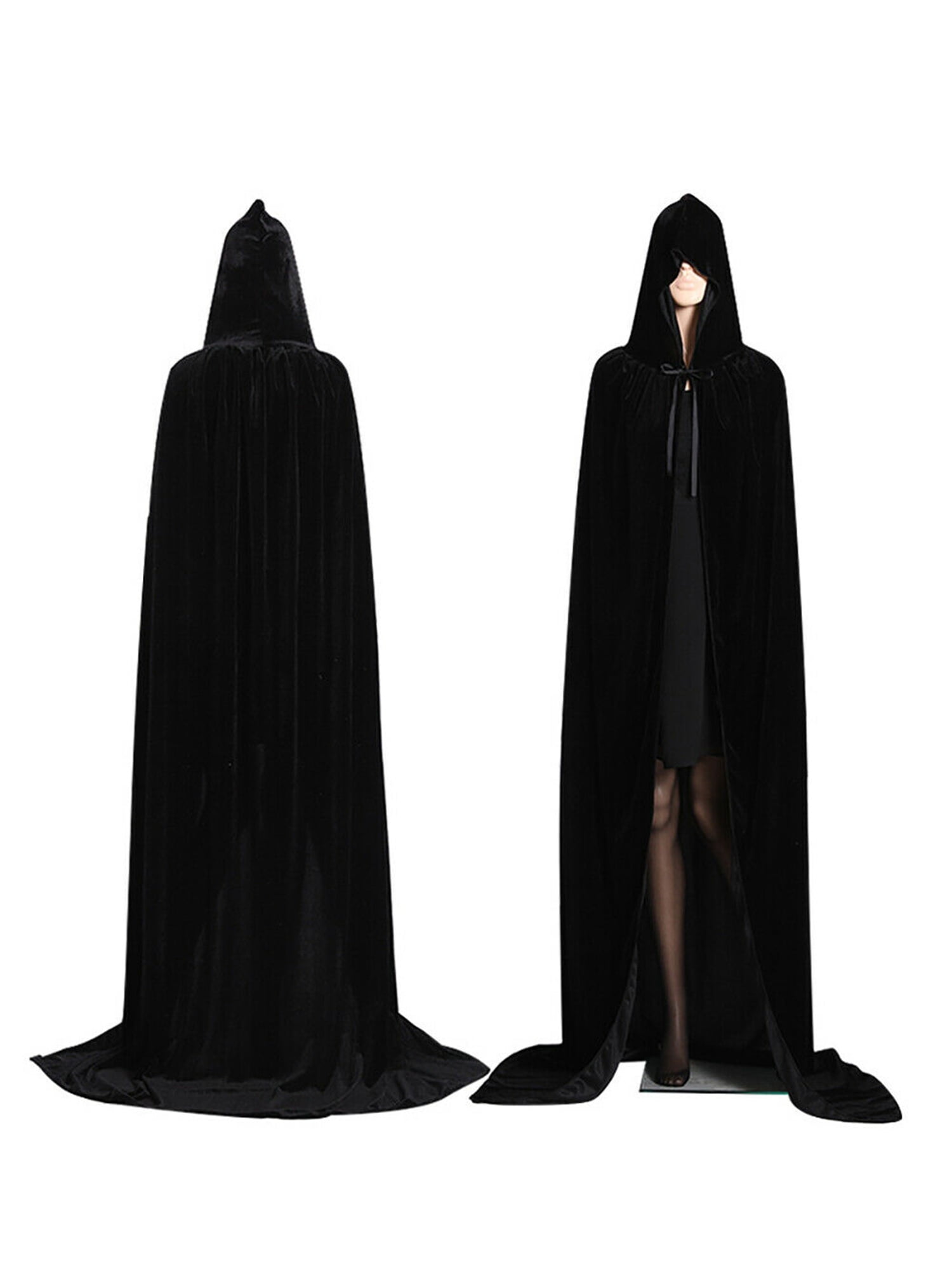 Adult Halloween Velvet Cloak Hooded Medieval Costume Witch Vampire ...