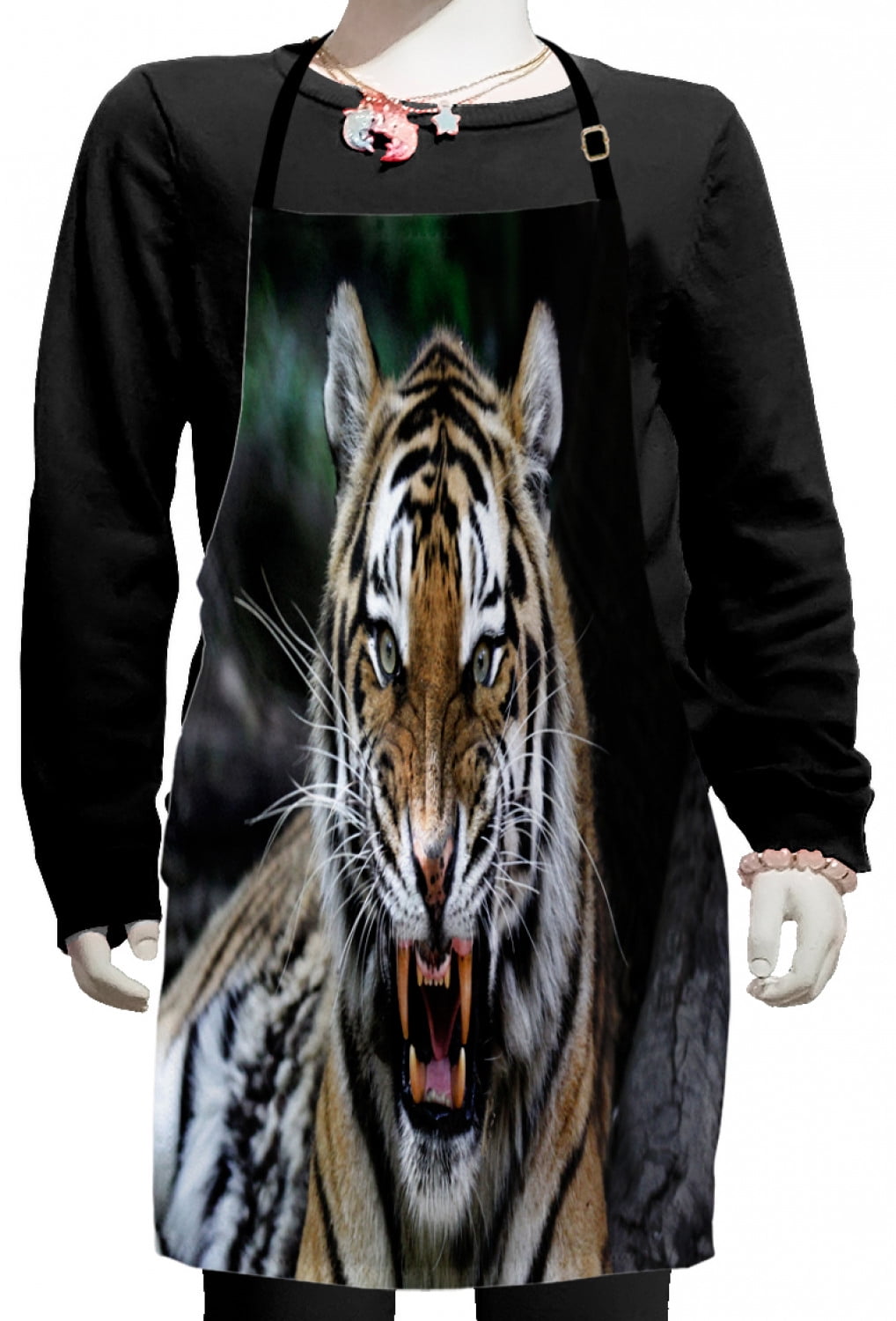 African Kids Apron, Tiger Face with Roaring Wildlife Safari Savannah ...