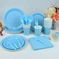 150 blue paper plate set for 30 guests - disposable plates with 9-ounce ...