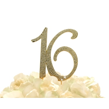 Sparkling Collection Number 16 Rhinestone Cake Topper, Gold - Walmart.com