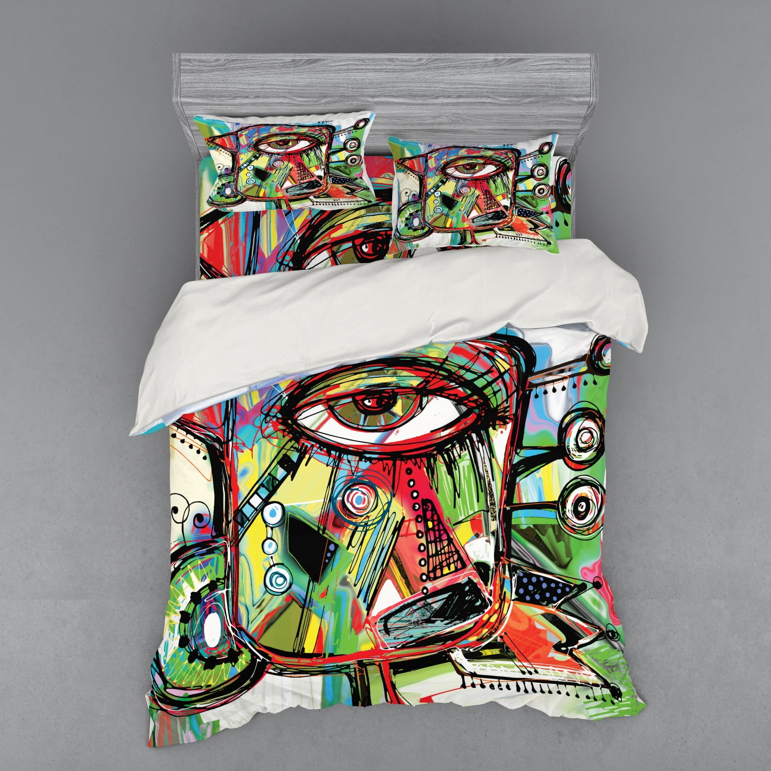 Ambesonne Colorful Bedding Set 4 Pcs, Retro Doodle Birds, Queen ...