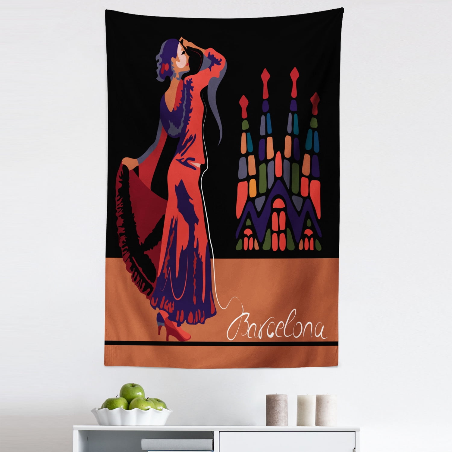Spanish Tapestry, Traditional Dancer Woman in Barcelona City with ...