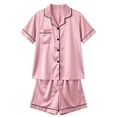 2 Piece Women's Notch Collar Pajama Set Summer Short Sleeve Shirts and ...