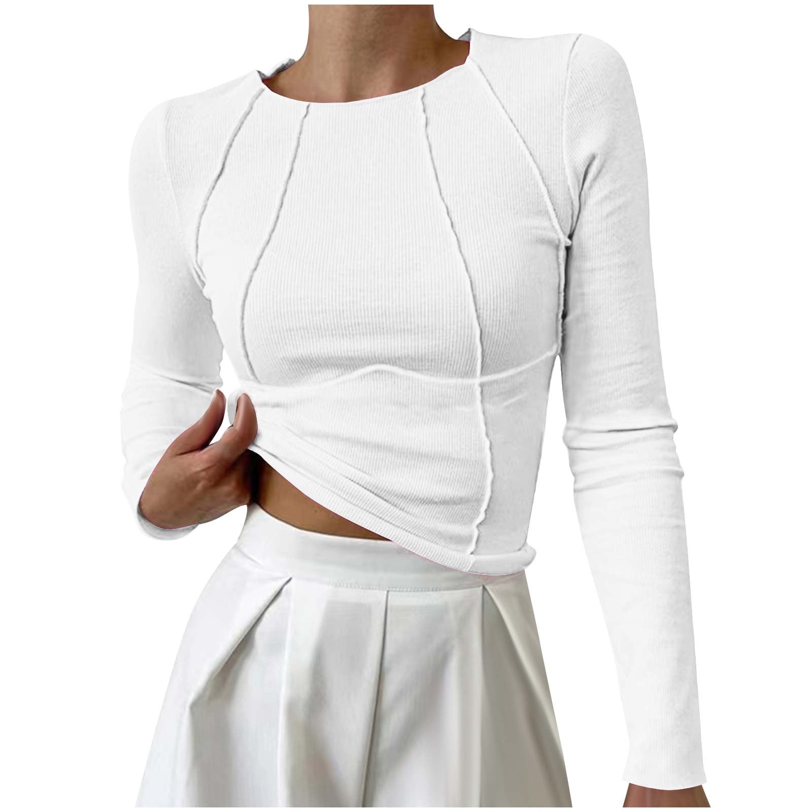 Click here for Timegard Crop Tops For Women Crew Neck Long Sleeve... prices