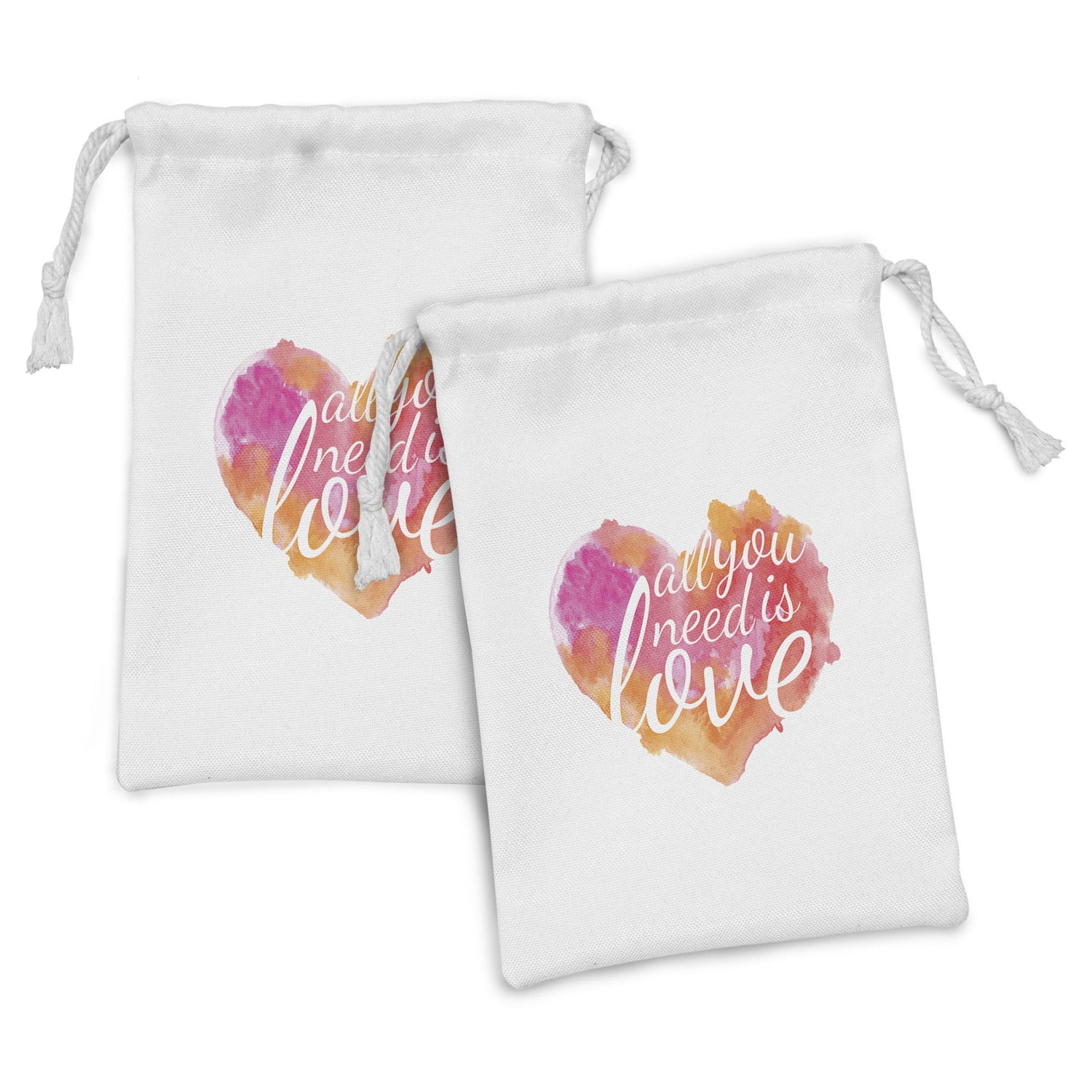 Saying Fabric Pouch Set of 2, All You Need is Love Words in Colorful ...
