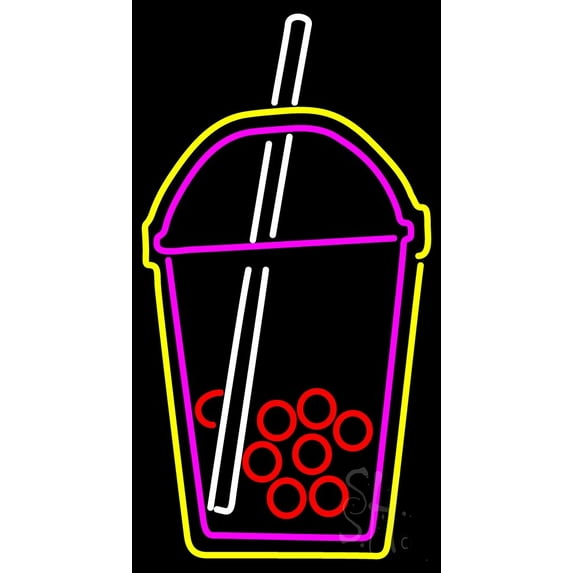 Boba Tea Symbol LED Neon Sign 20 x 37 - inches, Black Square Cut ...