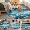 Abstract Ocean Waves Round Rugs for Living Room 4ft Modernism Blue ...