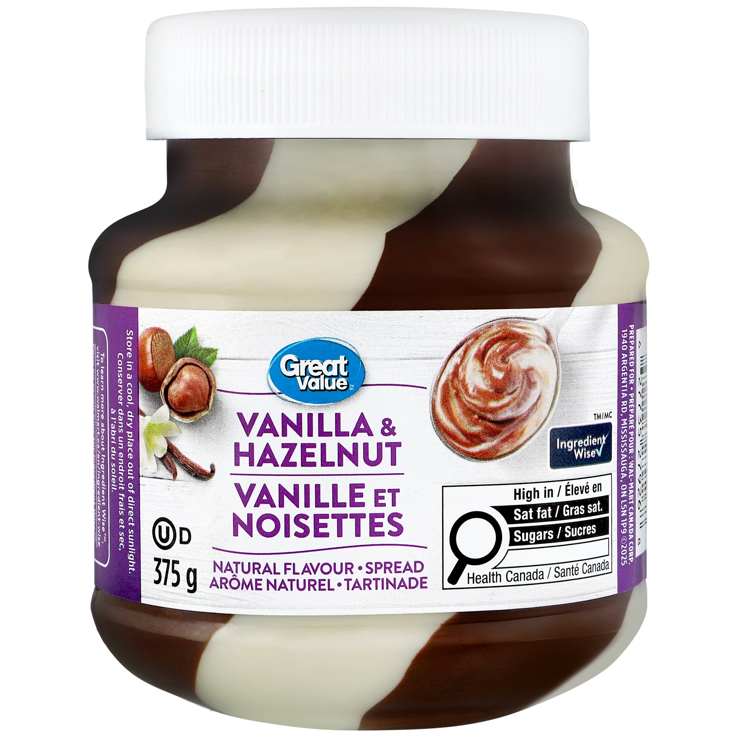 Great Value Vanilla & Hazelnut Natural Flavour Spread, 375 g - Walmart.ca