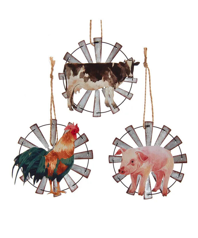 Set of 3 FARM ANIMAL WINDMILL Christmas Ornaments by Kurt Adler ...