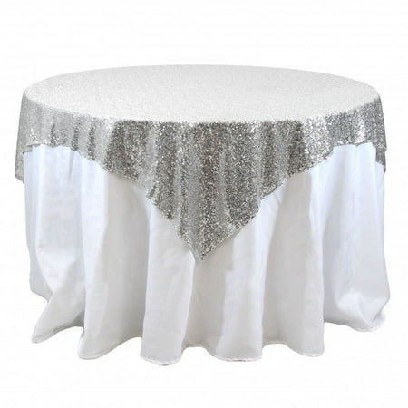 Sequin Overlay 72" × 72" Sparkly Shiny Tablecloth Design 4 COLORS WEDDING Party", (Color: Silver ...