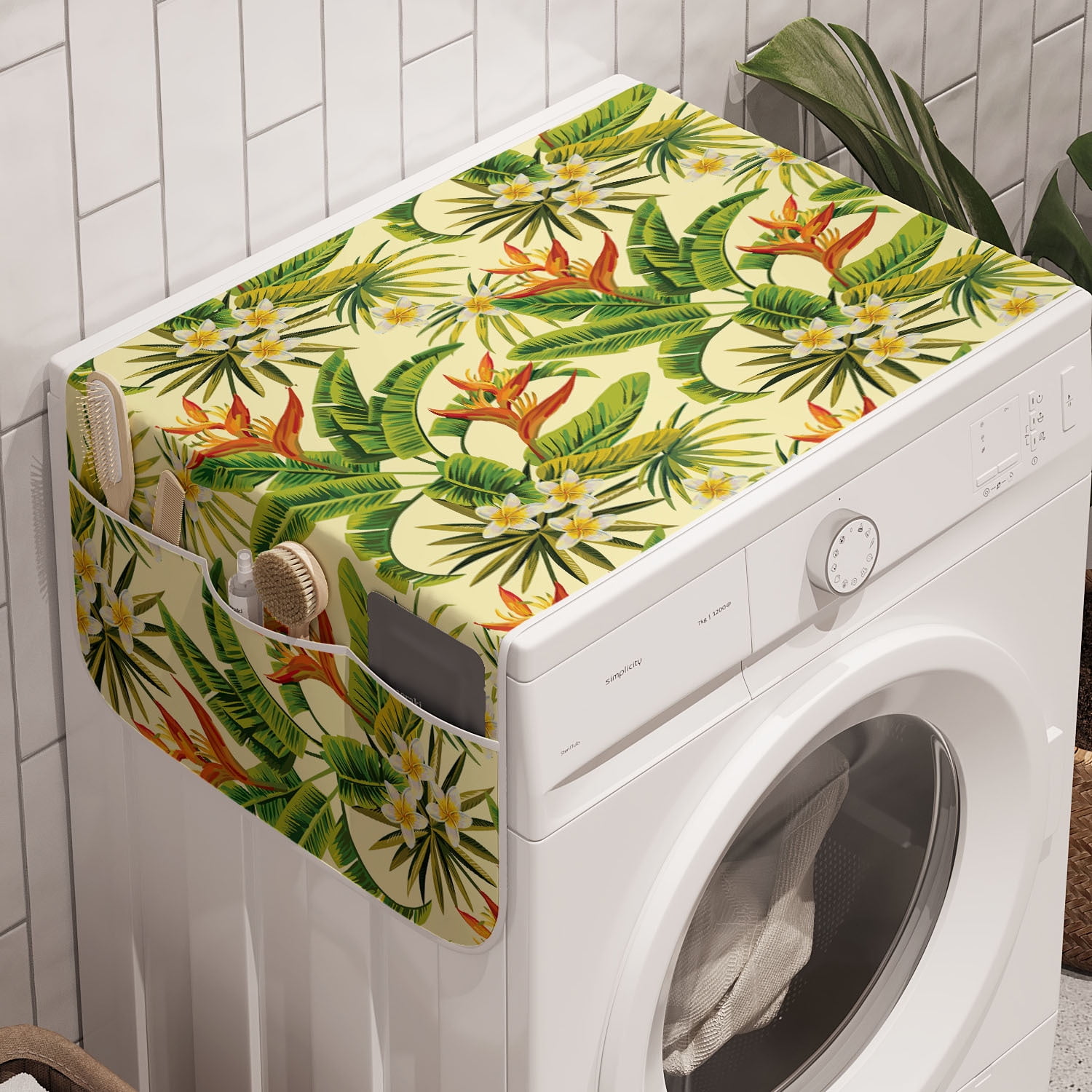 Tropical Washing Machine Organizer, Exotic Plumeria Flowers and Palm ...