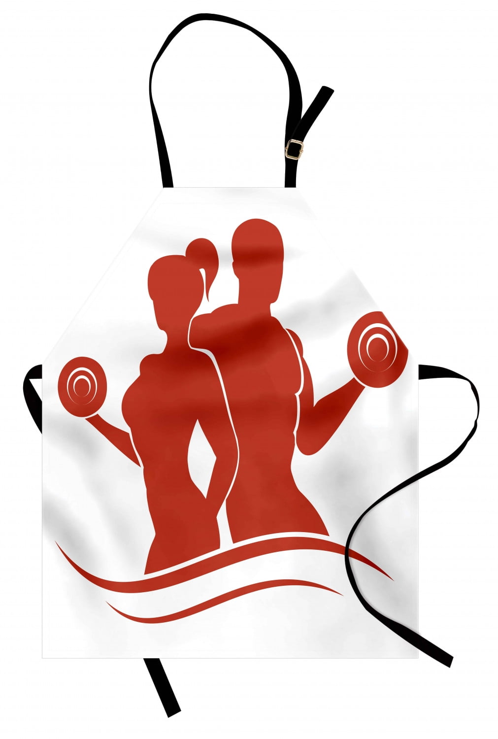Fitness Apron Muscled Man and Woman Silhouettes Holding Dumbbells Gym ...