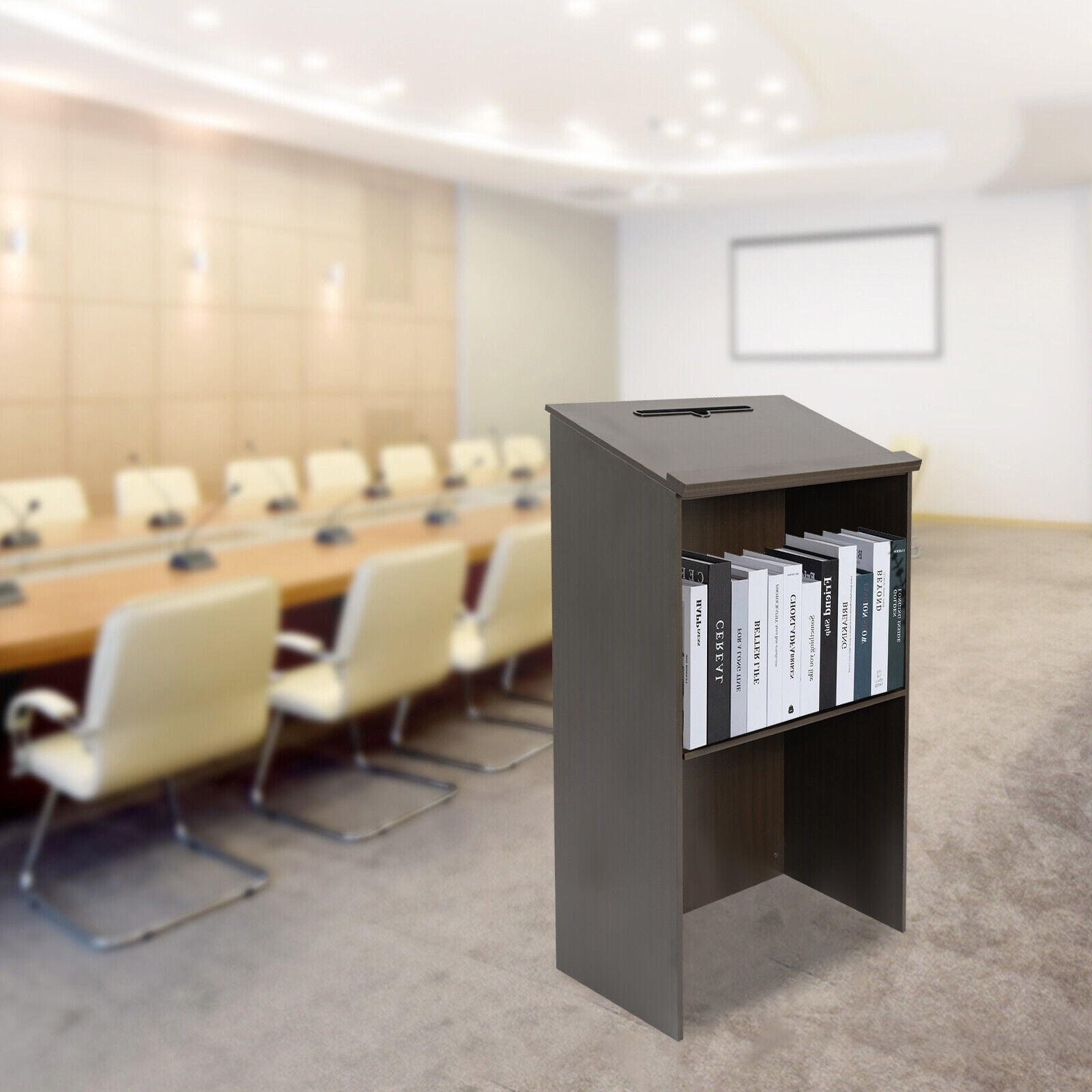 Floor Standing/Rolling Podium Speaking Lectern Desk W/ Storage Shelf ...