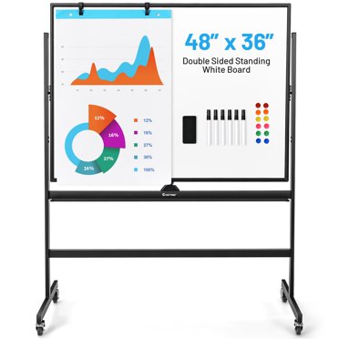 Costway Mobile Whiteboard 40'' x 26'' Height Adjustable Magnetic Dry ...