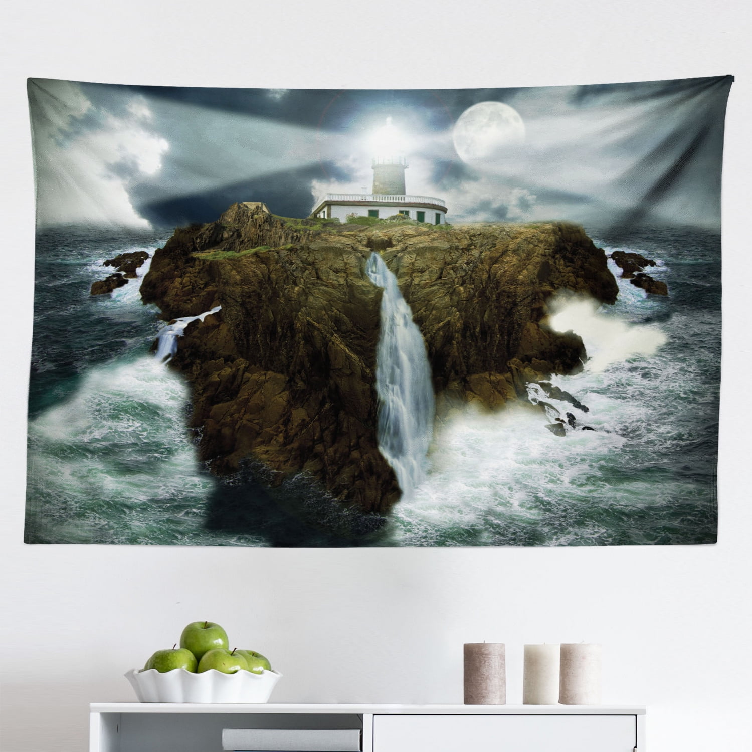 Lighthouse Tapestry, Daytime Lighthouse Wavy Ocean View and Clear Sky ...