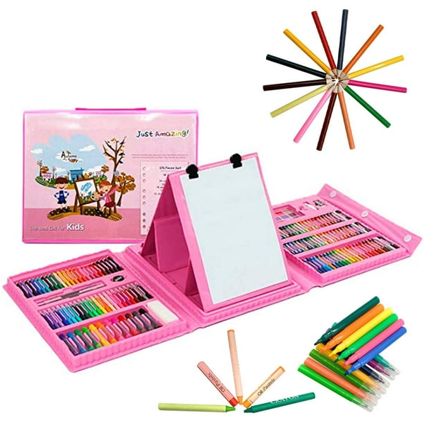 176 Pieces Double Sided Trifold Easel Art Set Portable Art Supplies ...