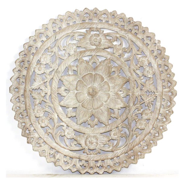 Haussmann® Teak Lotus Panel Inlay Round 60 cm H Sand Washed - Walmart.com