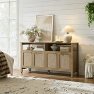 HomeRoots 21 x 118 x 95 in. Cherry Oak Wood Poly Resin Glass ...