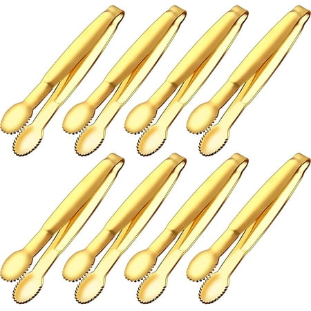 SHTUUYINGG8 Pieces 4 Inches Mini Tongs Gold Sugar Tongs Stainless Steel ...