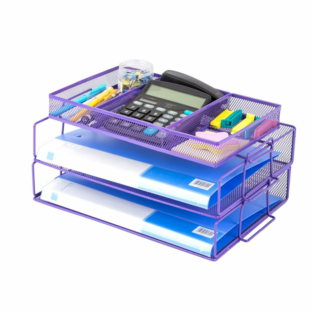 HGMart Mesh Desktop Office Organizer - 2 Tier Stackable File Letter ...
