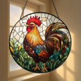 Colorful Rooster Window Suncatcher with Stained Glass Look, Rustic Farm ...