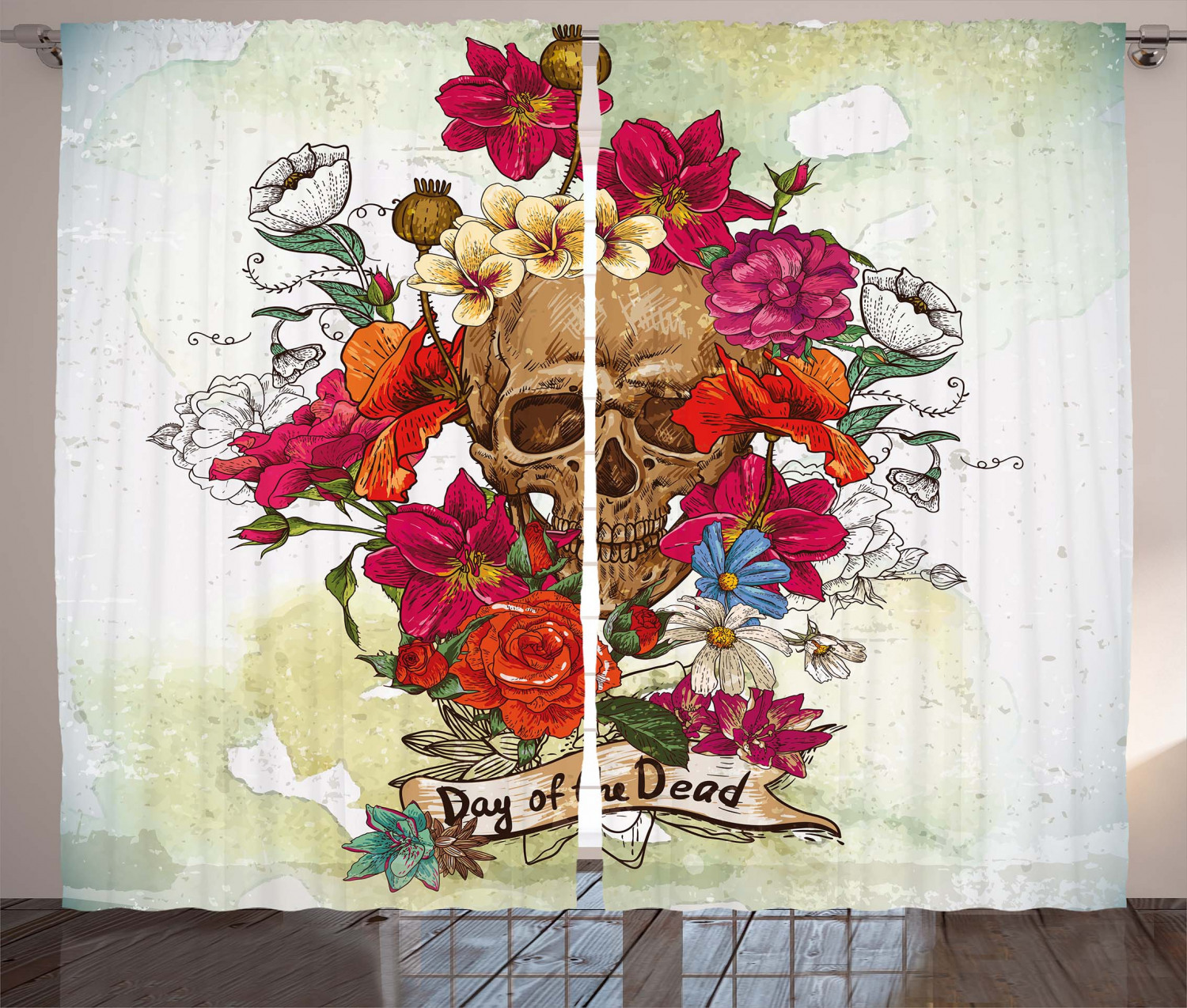 Day Of The Dead Decor Curtains 2 Panels Set, Skull Dead Head with ...