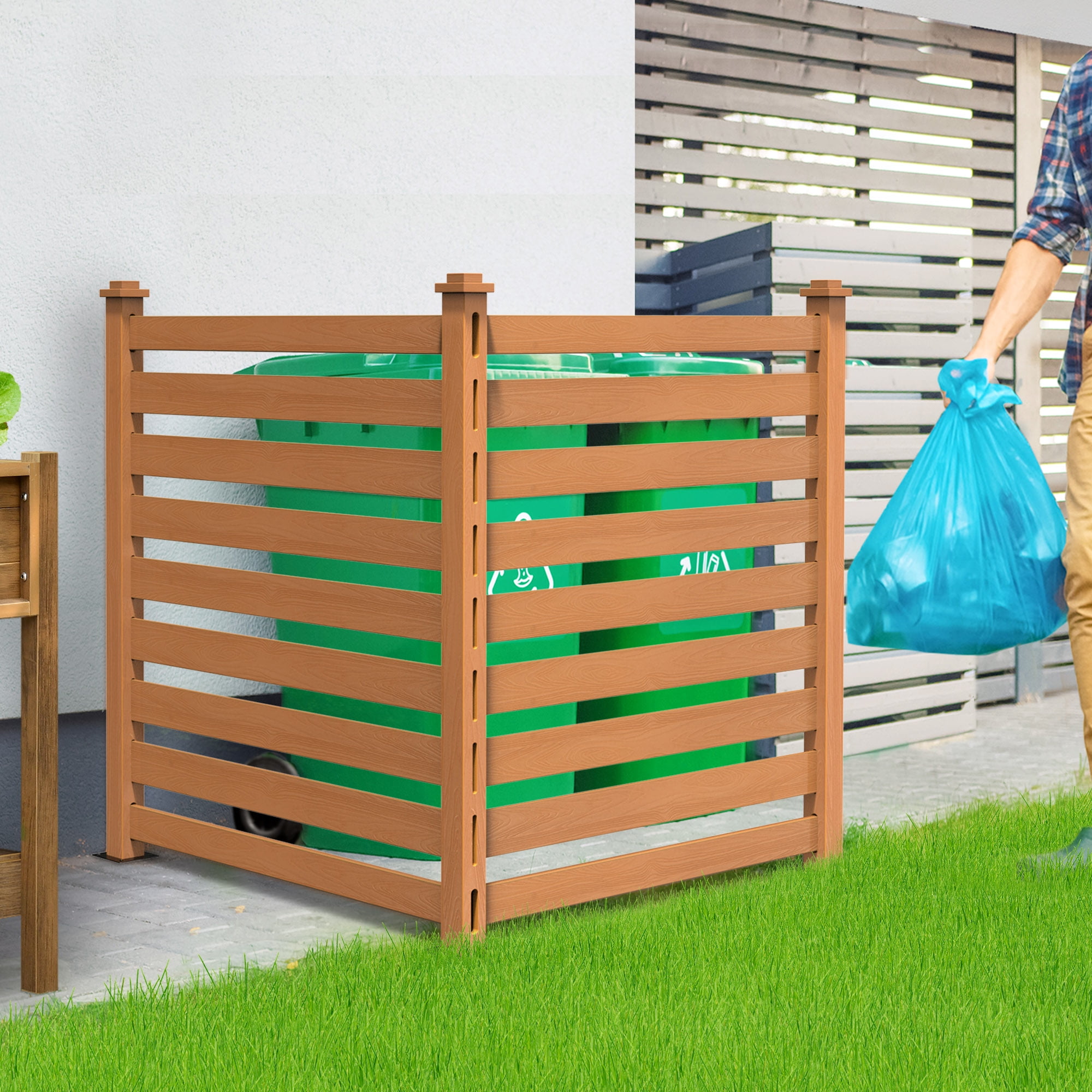 DWVO Outdoor 2-Panel Air Conditioner Fence, No Dig Wood Slat Privacy ...