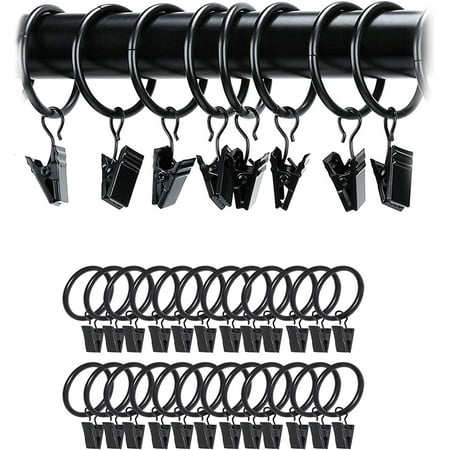 Black Curtain Rod Ring Clips, Rustproof Metal Drapery Ring with Hook ...