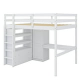 YunNianYang Wood Full Size White Loft Bed with Built-in Wardrobe, Desk ...