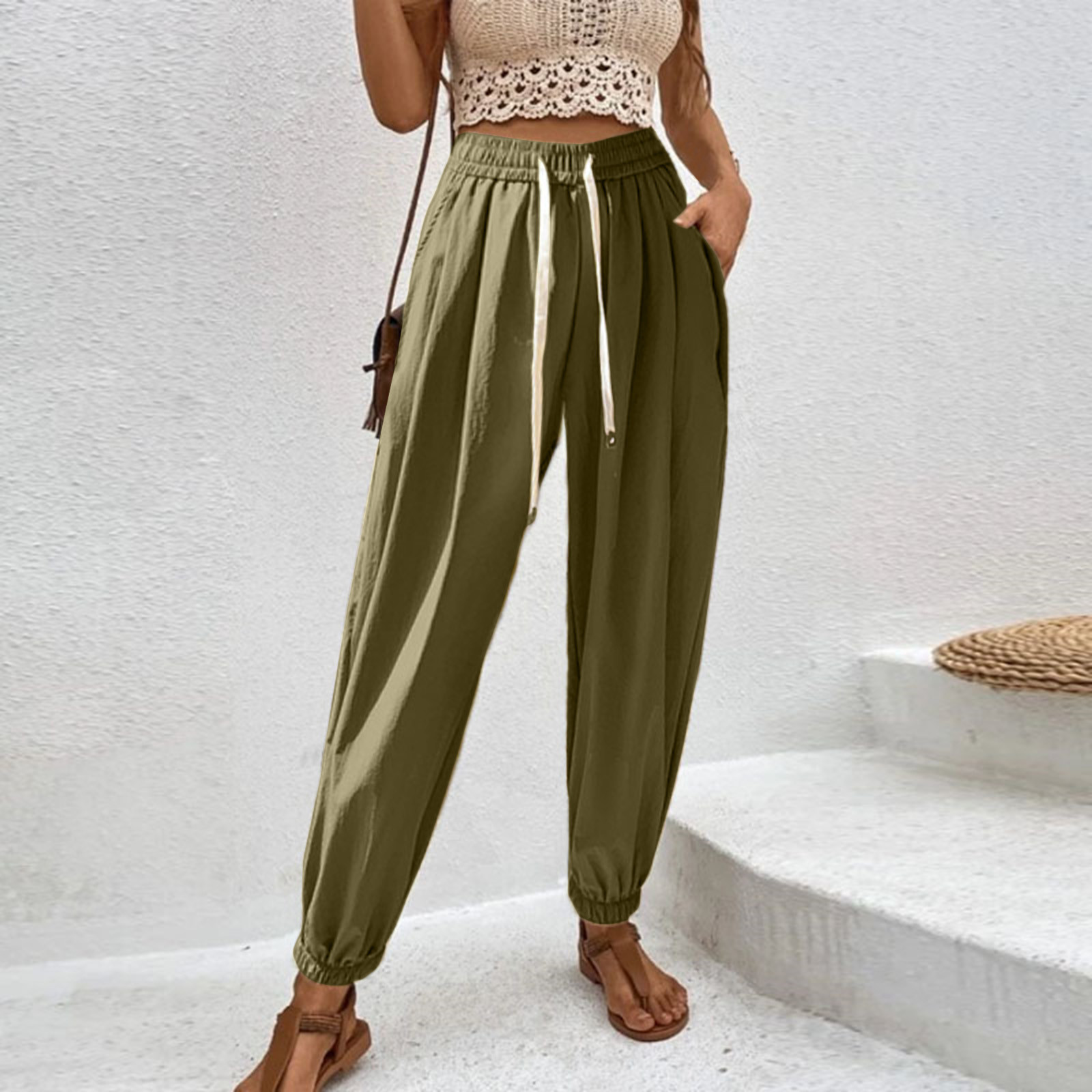 KaLI_store Women Pants,Women Baggy Cargo Pants High Waisted Wide Leg ...