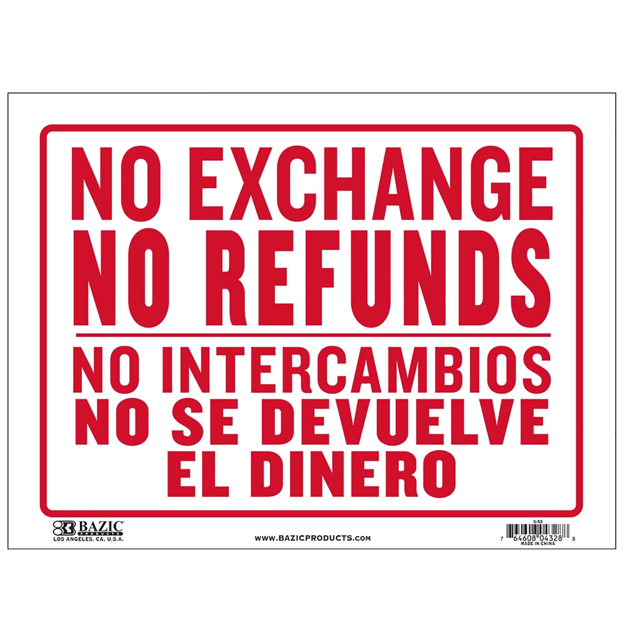 BAZIC No Intercambios No Se Devuelve El Dinero Sign, No Exchange No ...