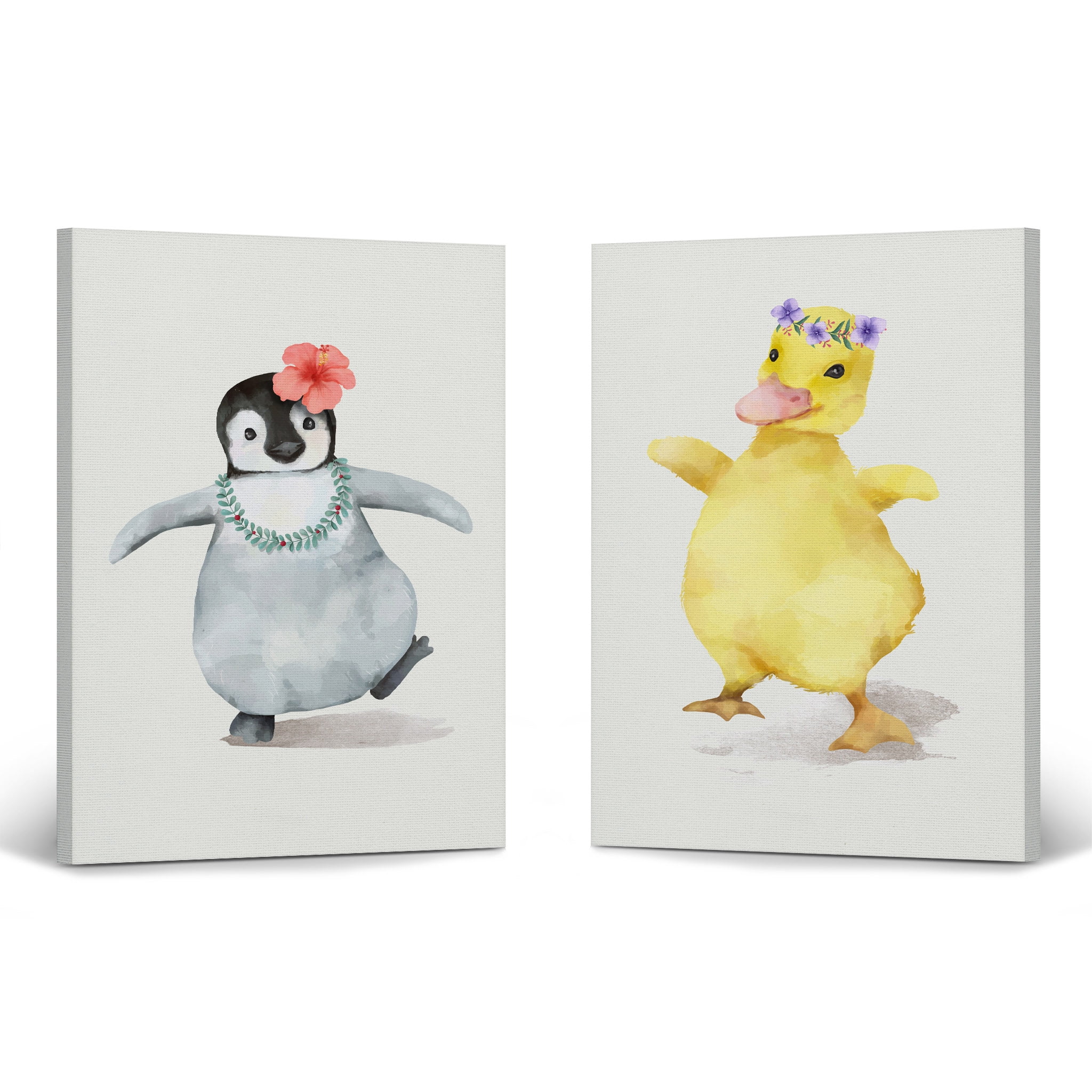 Smile Art Design Cute Penguin and Duck Watercolor Paint Wall Decor 2 ...