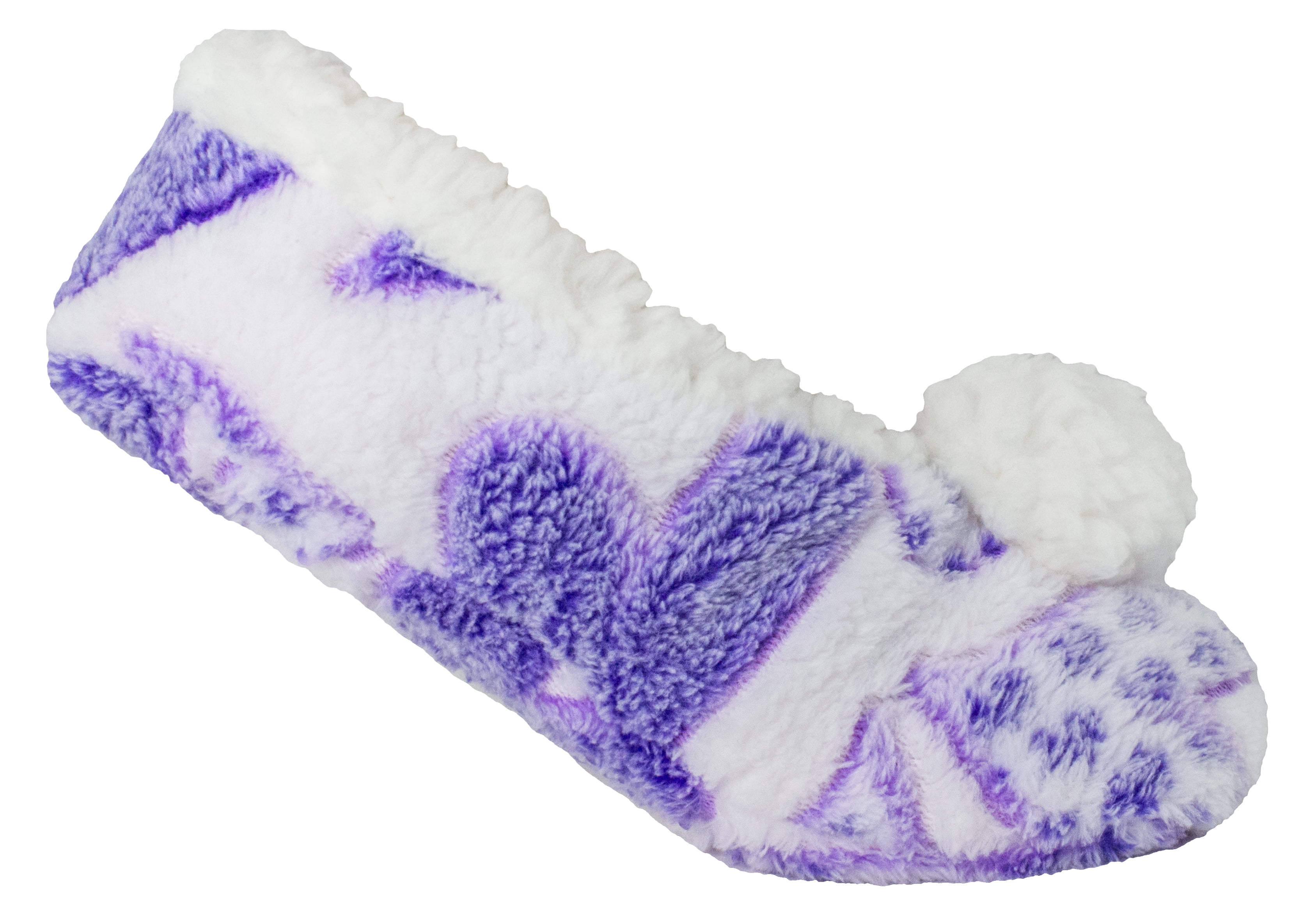 Super Fuzzy Purple Hearts Slipper Sock W Poms S/M - Walmart.com