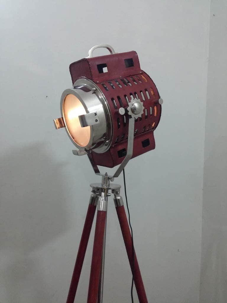 Chrome Light Focus Spotlight Searchlight With Heavy Wooden Tripod Stand ...