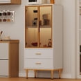 Fluted Storage Cabinet – Glass Door with 2 Drawers, Adjustable Kitchen ...
