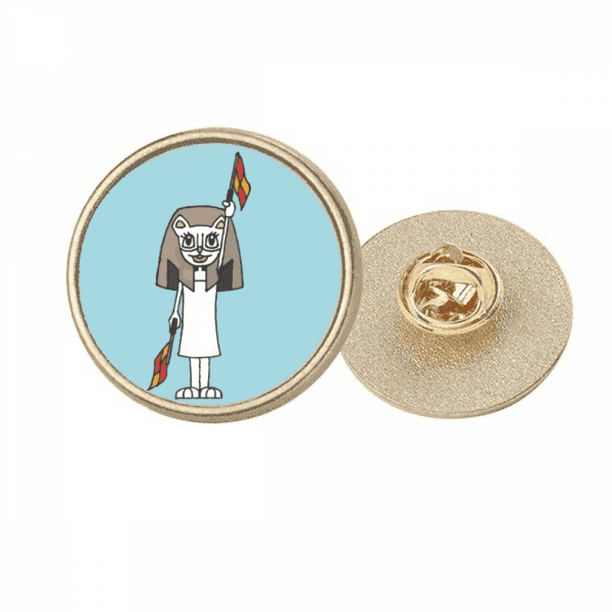 offside referee flag cat referee Round Metal Golden Pin Brooch Clip ...