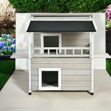 Pefilos Wooden 2-Story Outdoor/Indoor Cat House with Large Balcony, Cat ...