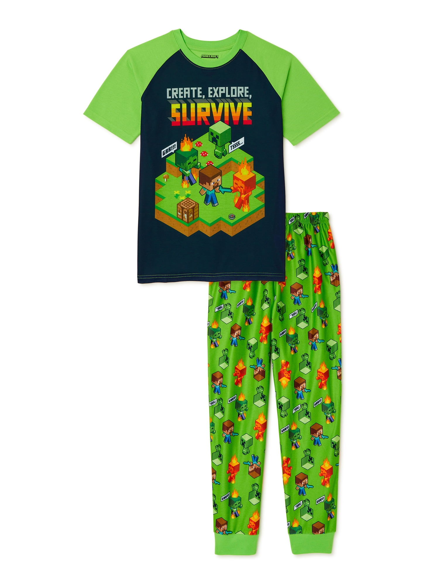 Minecraft Boys Short Sleeve Top and Pants, 2-Piece Pajama Set, Sizes 4 ...