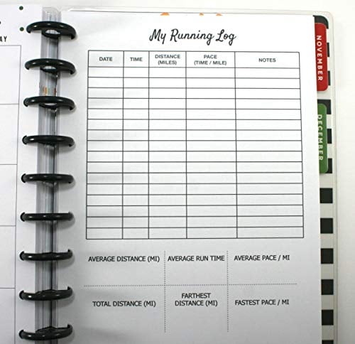 Running Log Inserts, Fittness Refills for 9 Disc Happy Planners ...