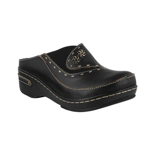 Women's Open-Back Hand-Painted Leather Clogs - Black - European Size 4 ...