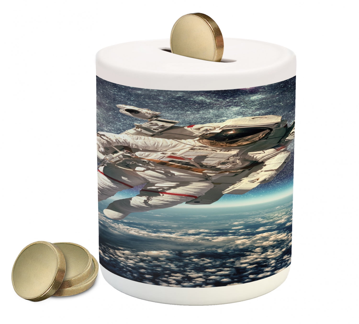 Galaxy Piggy Bank, Astronaut Floats Outer Space Planet Earth Globe ...