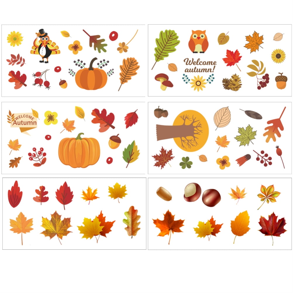 ADVEN Thanksgiving Window Clings Autumn Leaves Stickers Fall Window ...