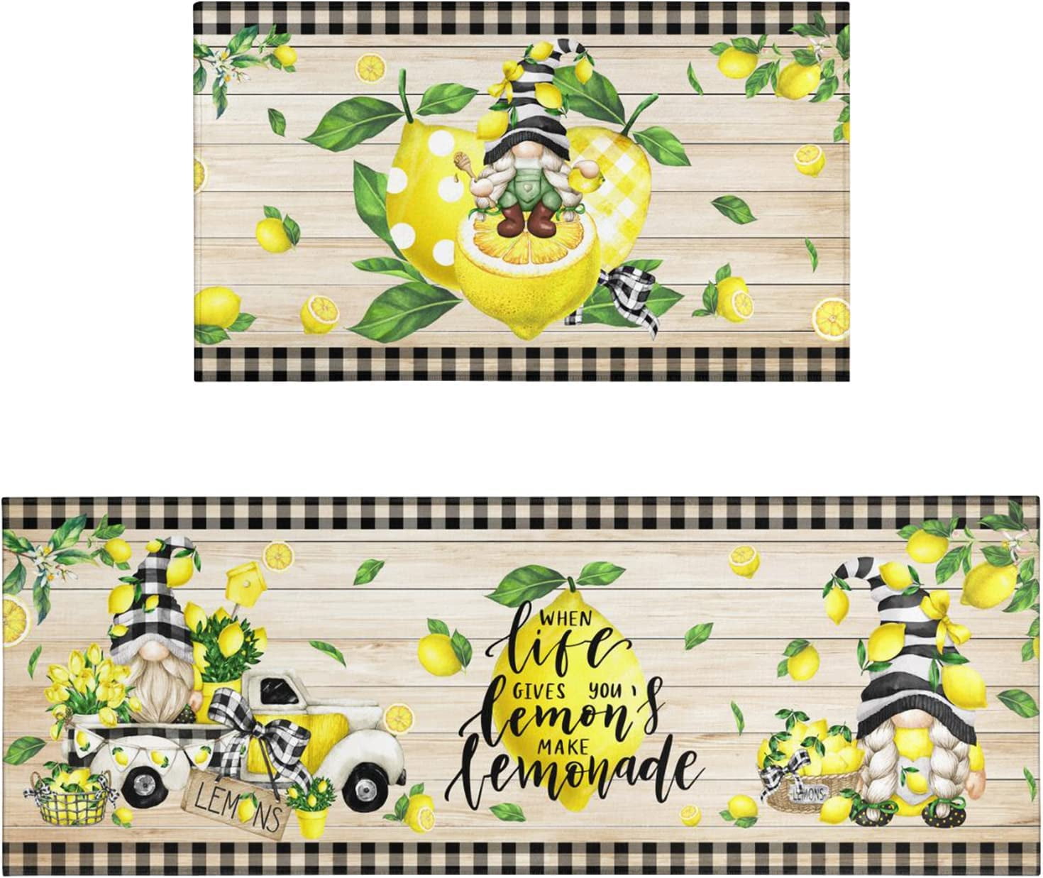 Yellow Lemon Kitchen Rug Mat Spring Summer Kitchen Rugs Sets of 2 ...