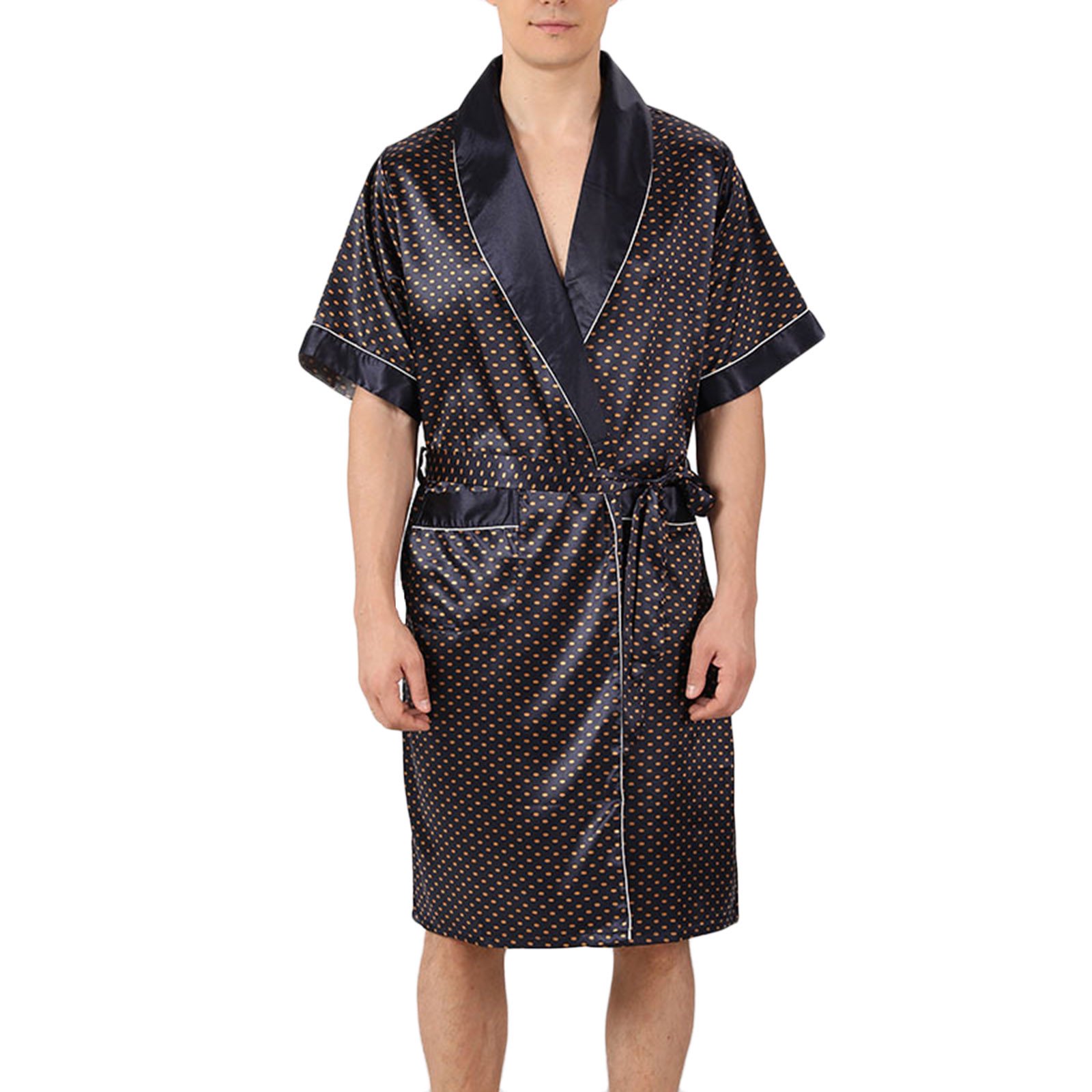 Click here for Zhonghui Mens Ice Silk Bathrobe Gold Polka Dots Ro... prices