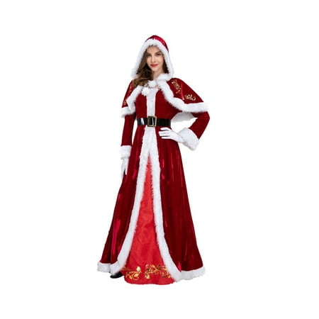 Gupgi Women Christmas Santa Claus Robe Hooded Cloak+High Waist Plush ...