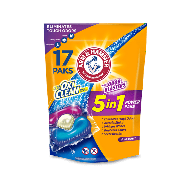 Arm and Hammer Plus OxiClean with Odor Blasters LAUNDRY DETERGENT 5-IN-1 Power Paks, 17 Count ...
