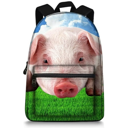 HHHC 15 Inch Pig Backpack Canvas 3D Animal Face Back Pack for School ...
