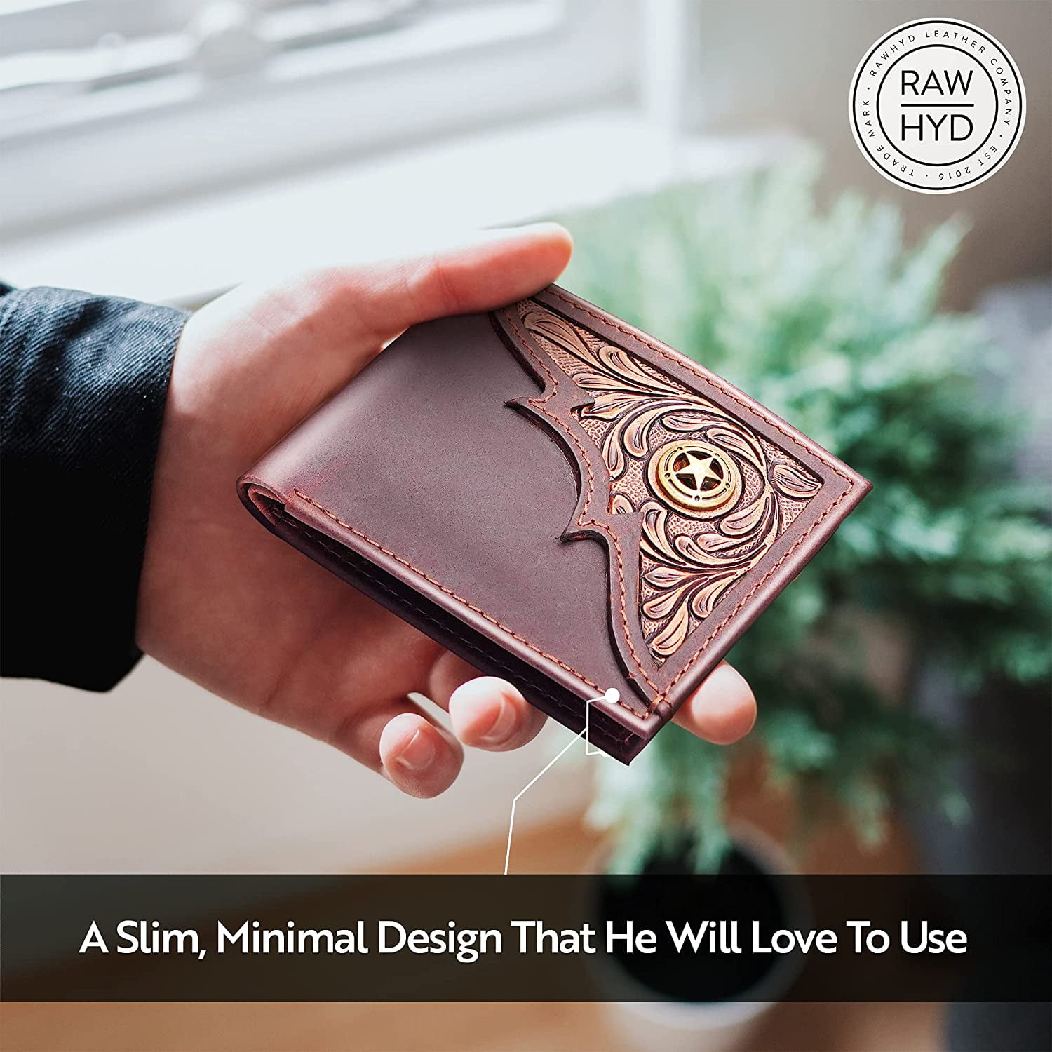 RAWHYD Bifold Wallets for Men, Western Billfolds Tooled Leather and ...