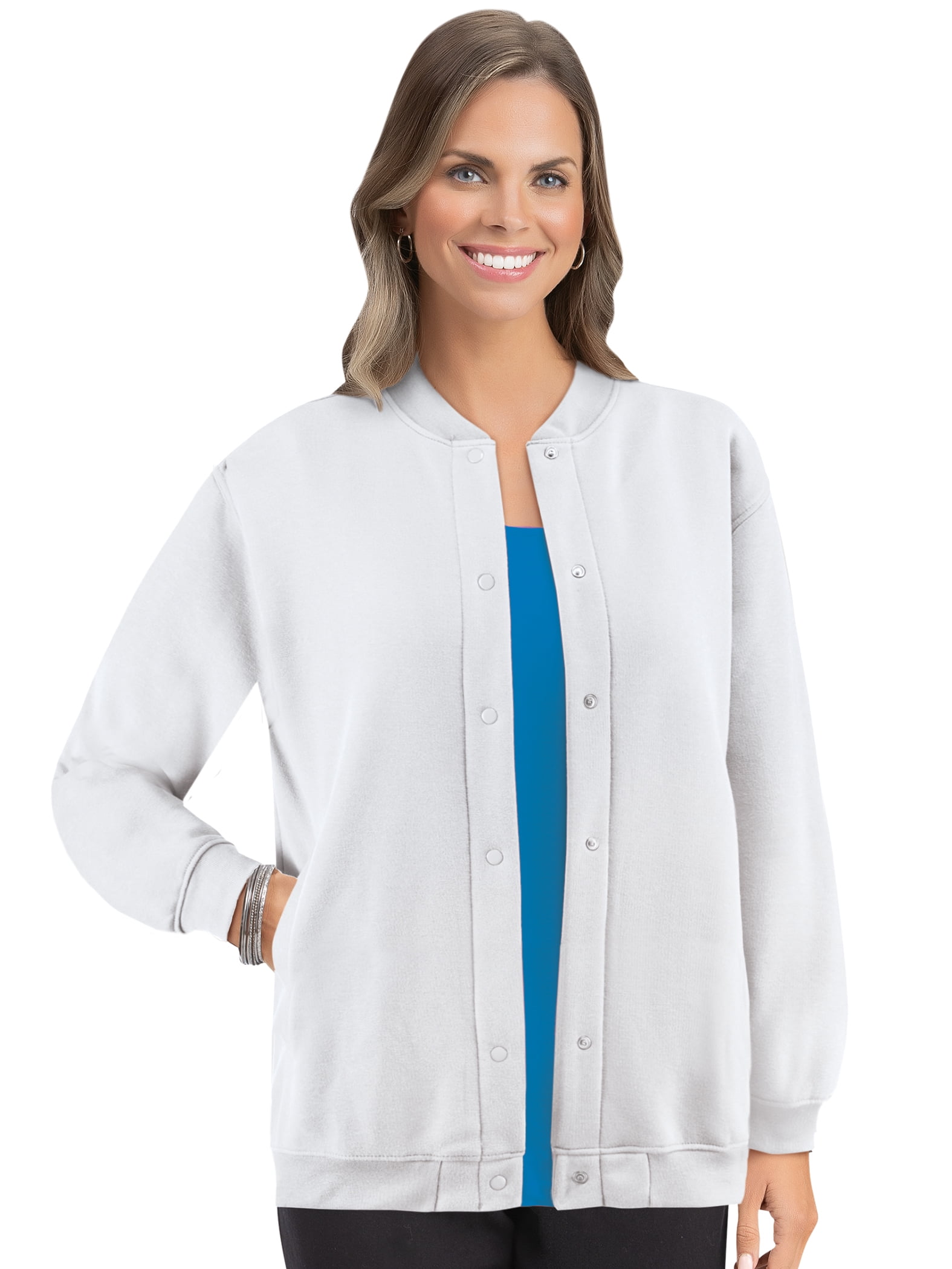 Collections Etc Women's Full Snap Front Fleece Jacket with Side Pockets ...